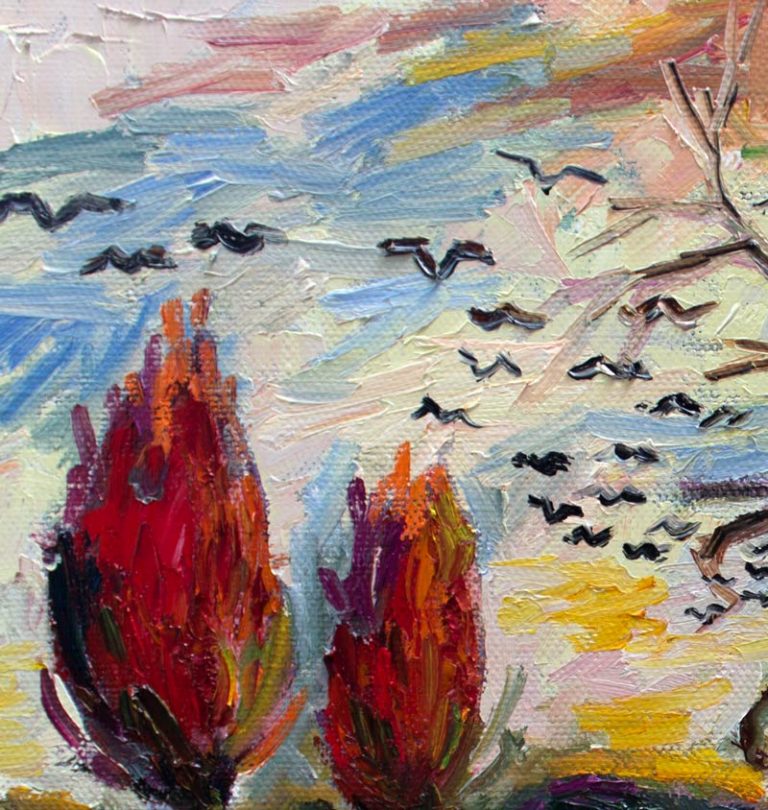 Autumn Trees Bird Migration Oil Painting Buy original art