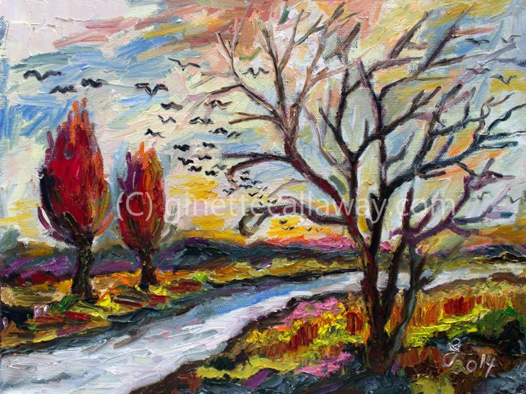 Autumn Trees Bird Migration Oil Painting Buy original art
